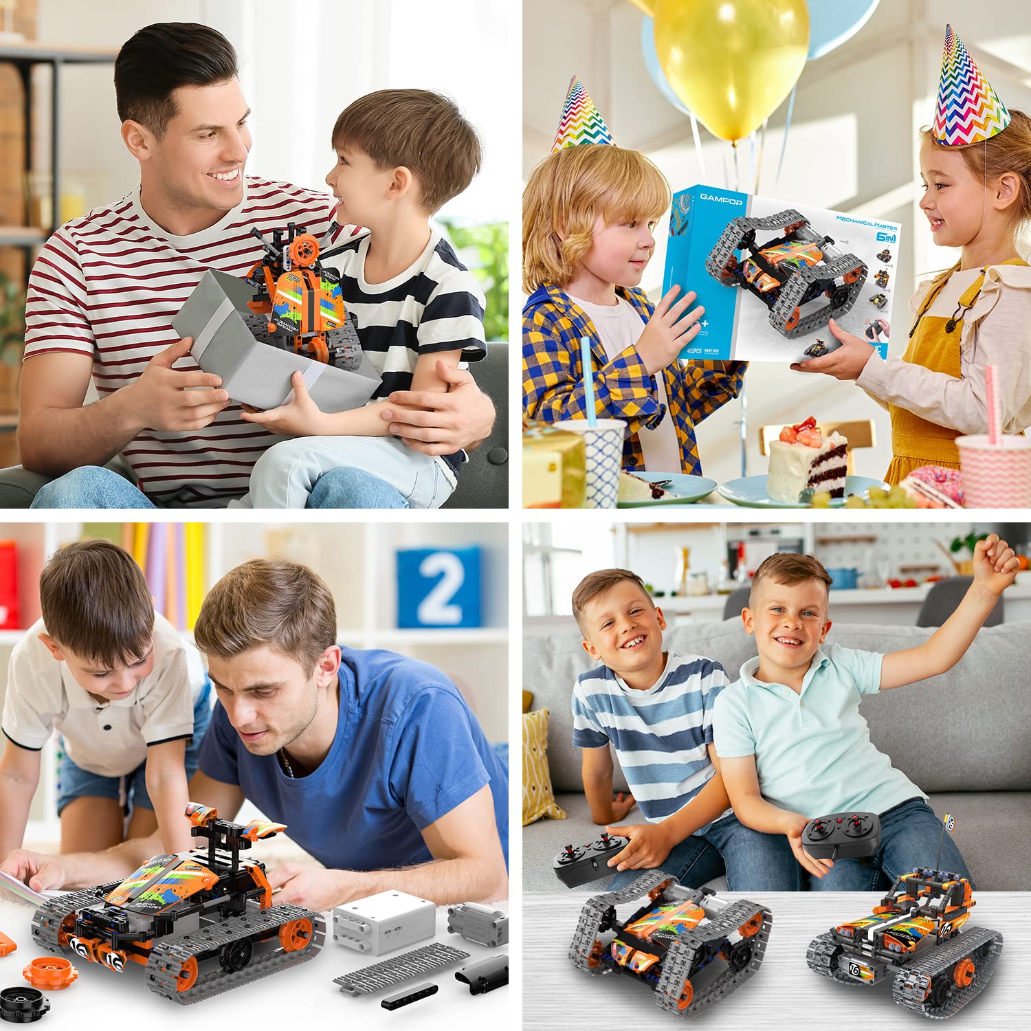 Gampop 6 in 1 STEM Building Toys Gifts for Age 6 7 8 9 10 11 12 Years Old Boys Kids,Remote Control RC Flip Race Car Tank Robot Blocks,Educational Learning Projects Science Engineering Kit (462 Pcs)