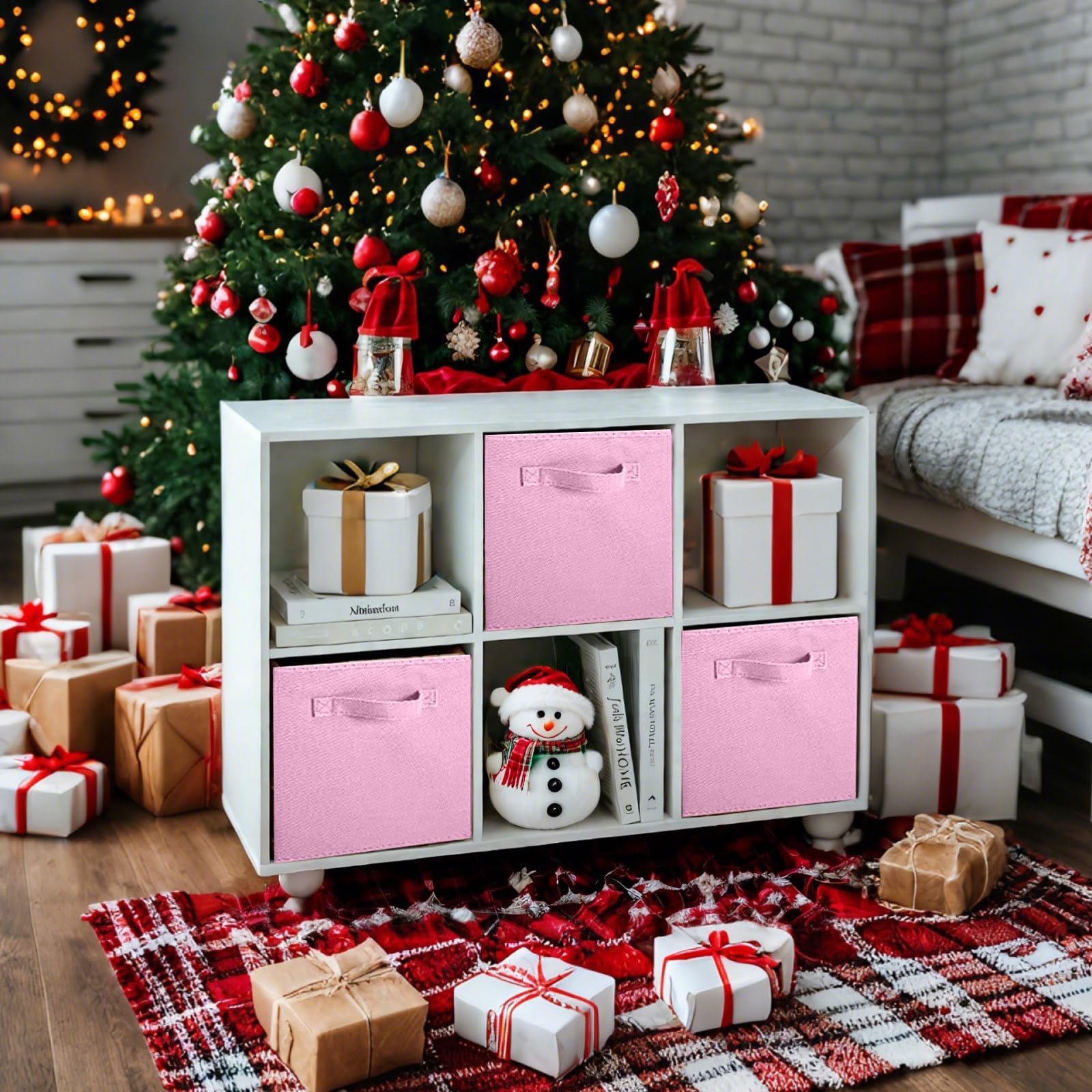 PowerKing Collapsible Storage Cubes with Handles, Fabric Foldable Bins for Closet Shelves, Durable Organization Storage Bins, 10.5'' x 11'' x 10.5'', 2 Pack, Pink