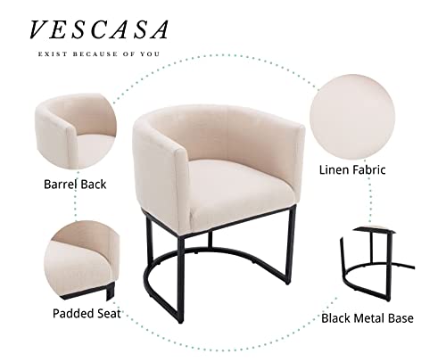 VESCASA Linen Upholstered Dining Chairs with Barrel Back, Mid Century Modern Padded Restaurant Chairs with Black Metal Frame for Kitchen, Dining Room, Set of 6, Cream