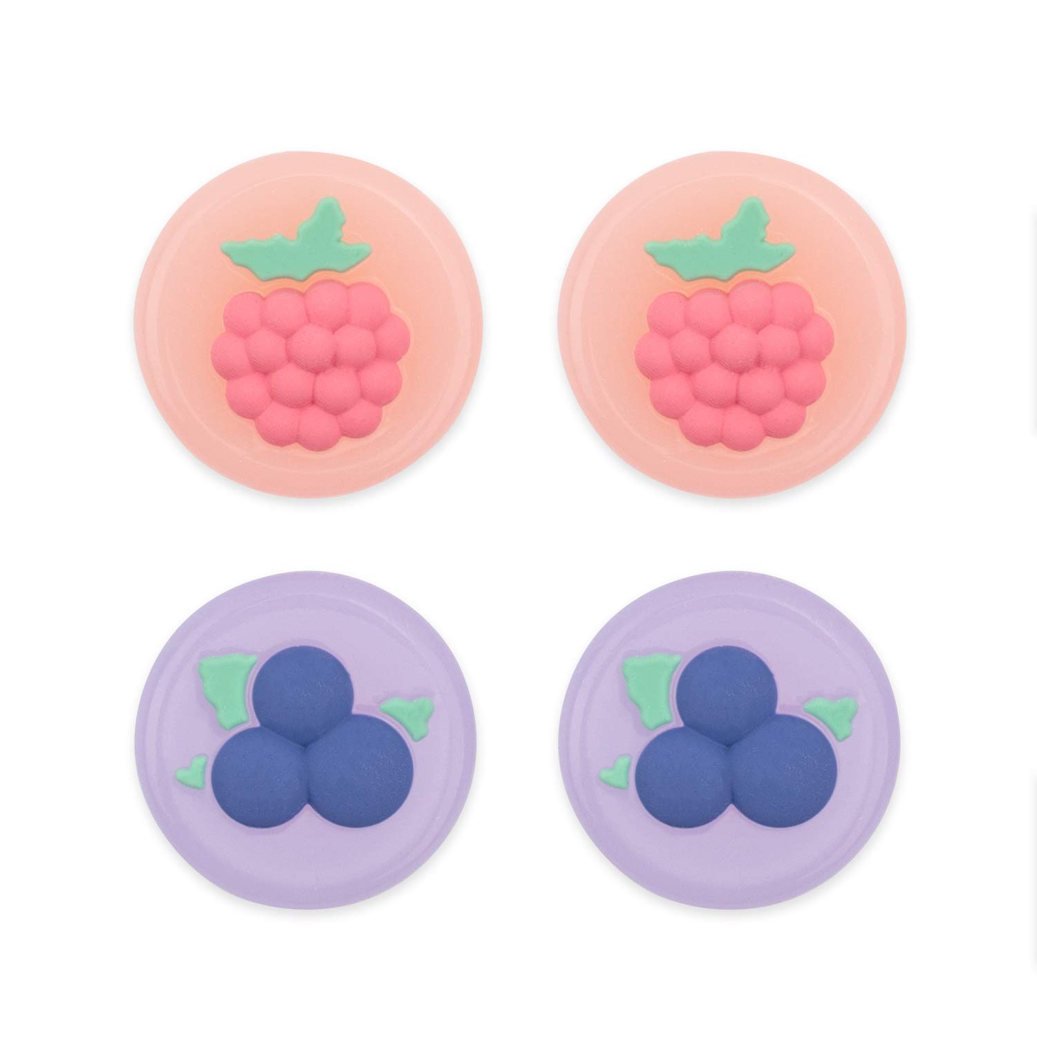 GeekShare 4PCS Fruit Theme Thumb Grip Caps,Soft Silicone Joystick Cover Compatible with Nintendo Switch /OLED/ Switch Lite -- Blueberry and Raspberry