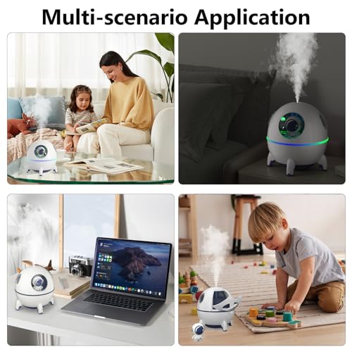 Humidifier for Bedroom Kids, Mini Water Diffuser with Colorful Night Lights Cool Air Mist Quiet Humidifiers with Cute Space Capsule Detachable Astronaut Rechargeable for Office Desktop 220ML(White)