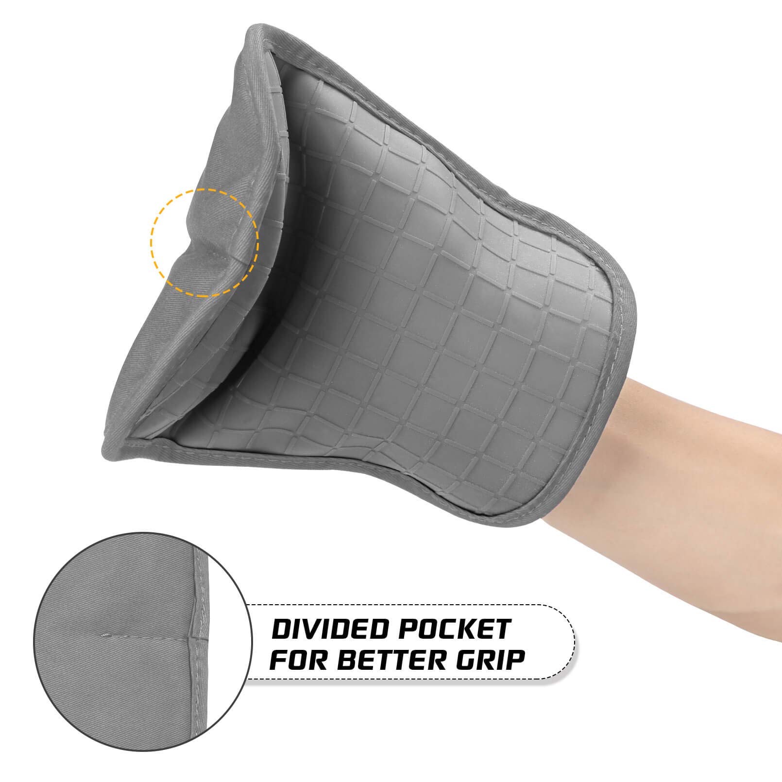 HOMWE Silicone Kitchen Pot Holders with Pockets, 2 Pc Set Trivet, Steam and Heat Resistant Hand and Countertop Protection Hot Pads, Non-Slip Grip potholders, Terrycloth Interior Lining, Gray