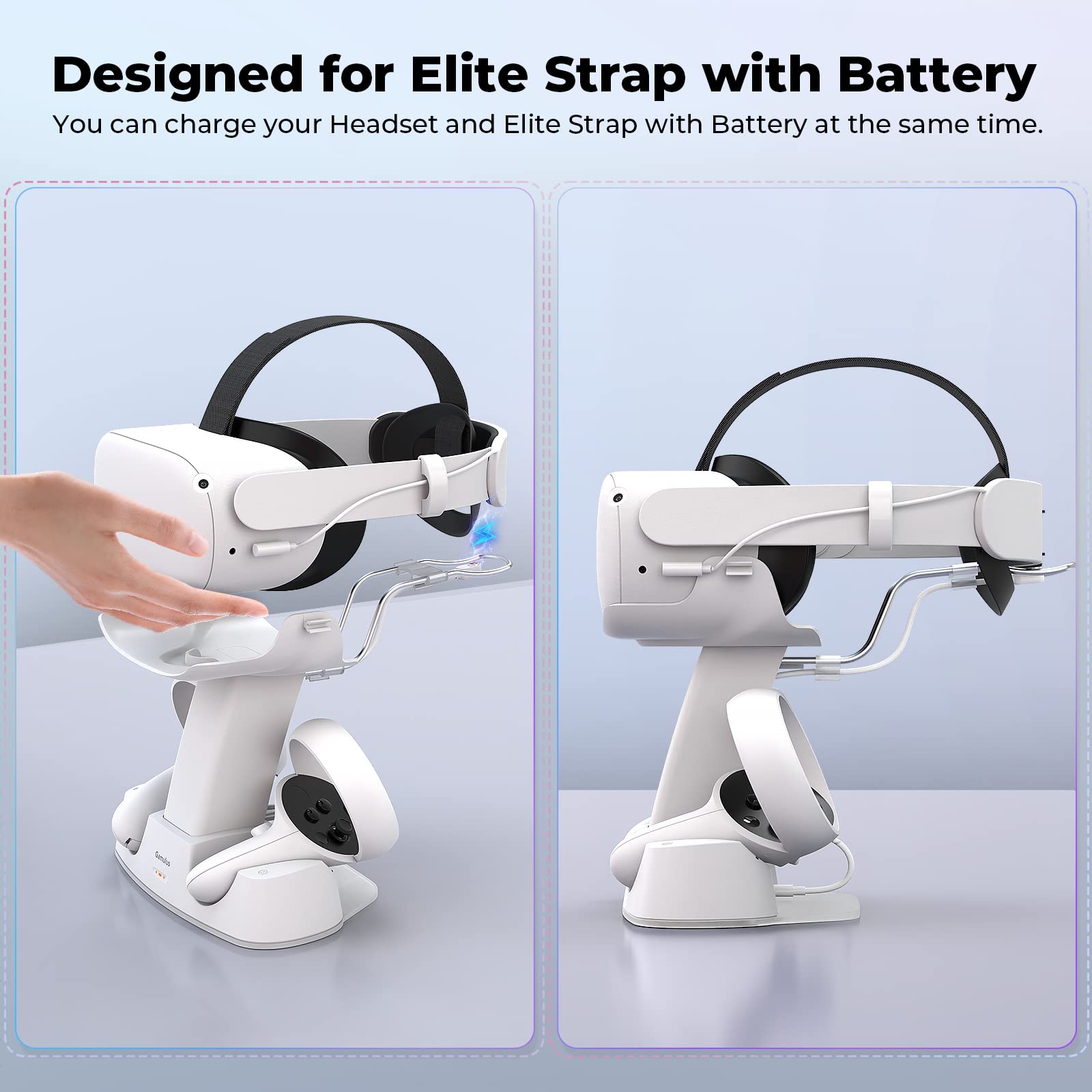 Gamulus RGB Charging Dock for Meta Quest 2, VR Headset & Controllers Magnetic Fast Charger Docking Station Stand, 2200mAh Rechargeable Batteries, 7 Lighting Modes and Fantastic Gaming Atmosphere