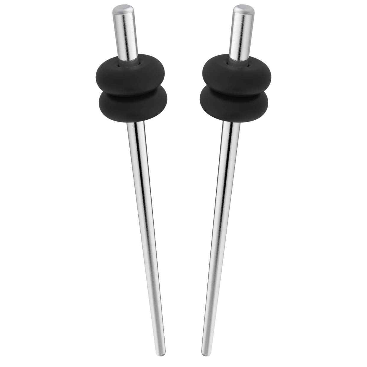 Evonix 2pc 16 Guage 1.2mm Tapers 316L Surgical Steel Tapers 16g Plugs Earlets Double Black O-Rings