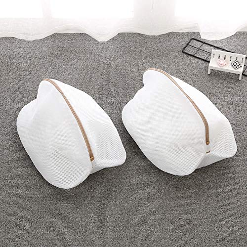 LOYALHEARTDY 2 Pack Mesh Wash Laundry Bags Sandwich Shoe Washing Laundry Bags Double-Layered Mesh Style with Premium Zipper(White)