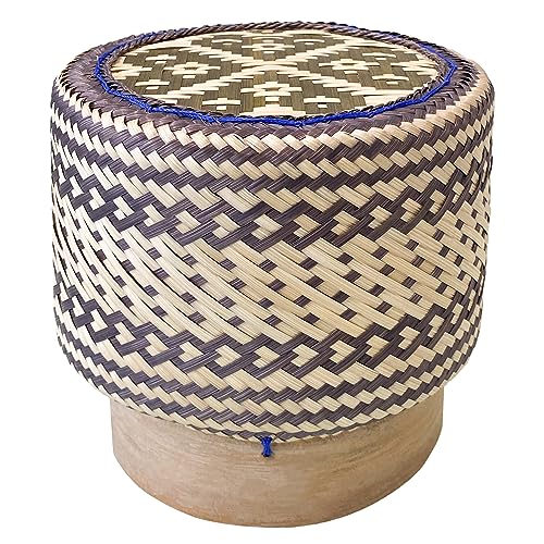 PANWA Handmade 100% Eco-Friendly Thai Bamboo Sticky Rice Serving Basket - Riceberry Toned Wickerwork with Vegetable Based Dye - Food Safe- Family Size