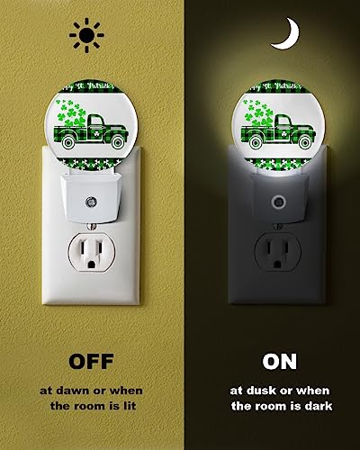 Night Light Plug into Wall, LED Nightlights Happy St. Patrick's Day Lucky Shamrock Green Checkered Truck Small Nightlight Auto Dusk-to-Dawn Sensor Lamp LED Night Lights for Kid's Bedroom, Bathroom