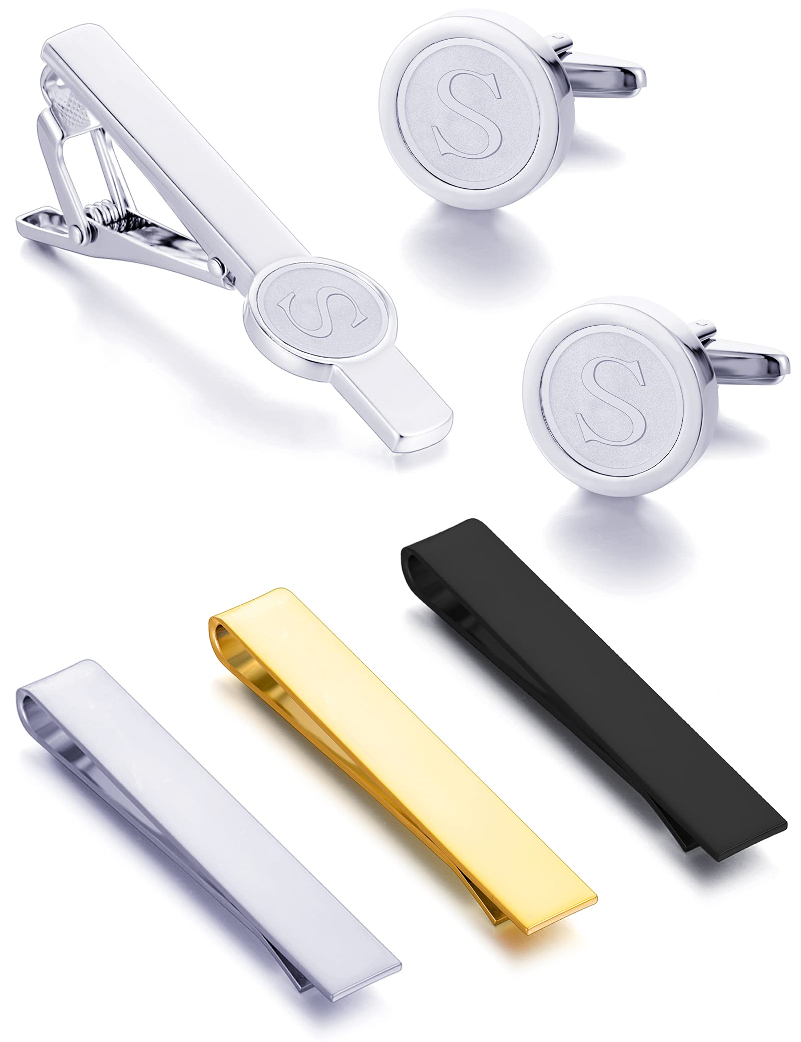 Fxiqini 6Pcs Tie Clips Bar Pin Initial Alphabet Letter Cufflinks Shirt Studs J for Men Women Business Wedding