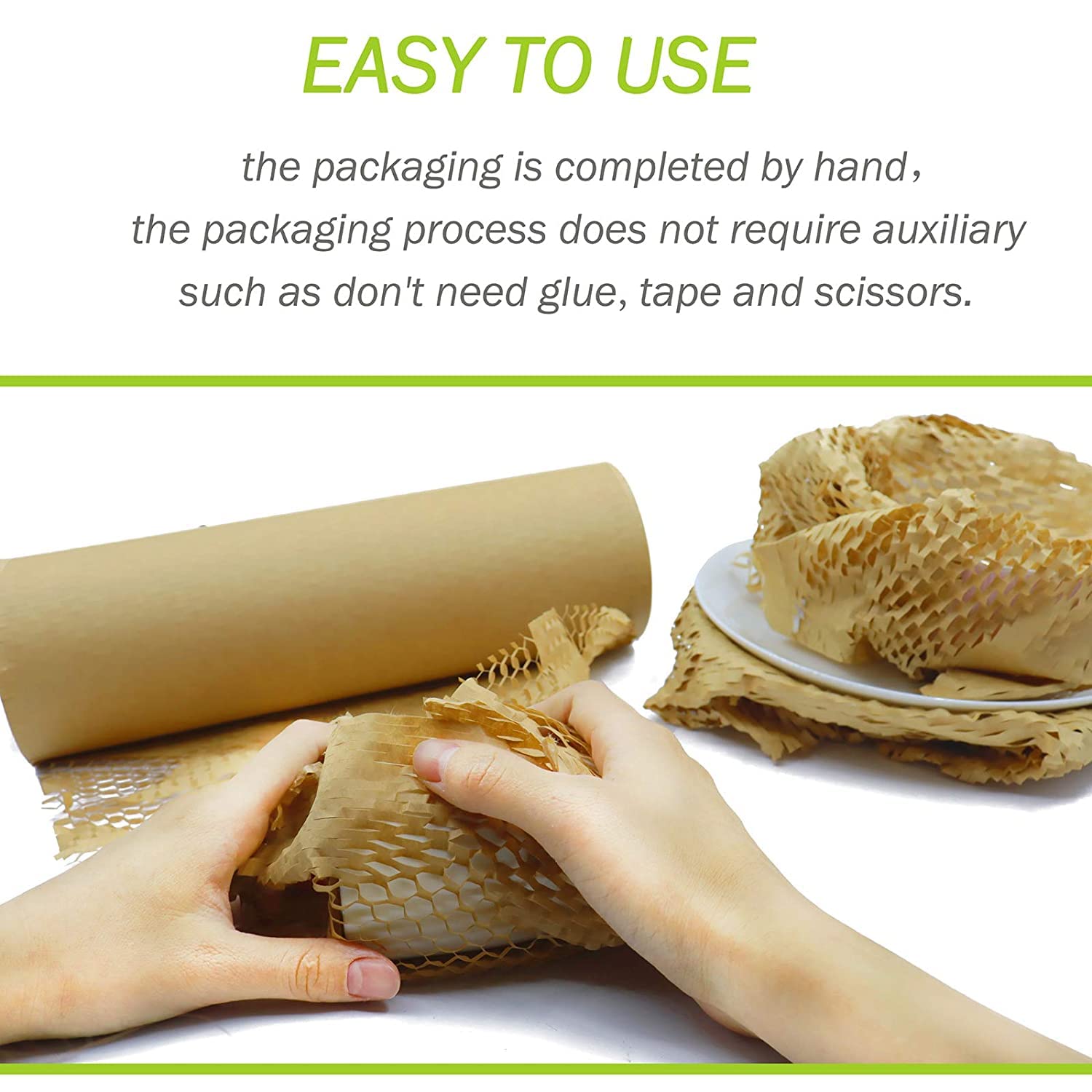 EPS - Honeycomb White Packing Paper, 15"x49' Eco Friendly Packing Paper for moving, Recyclable Honeycomb Bubble Packing Paper Wrapping Protective Kraft Roll