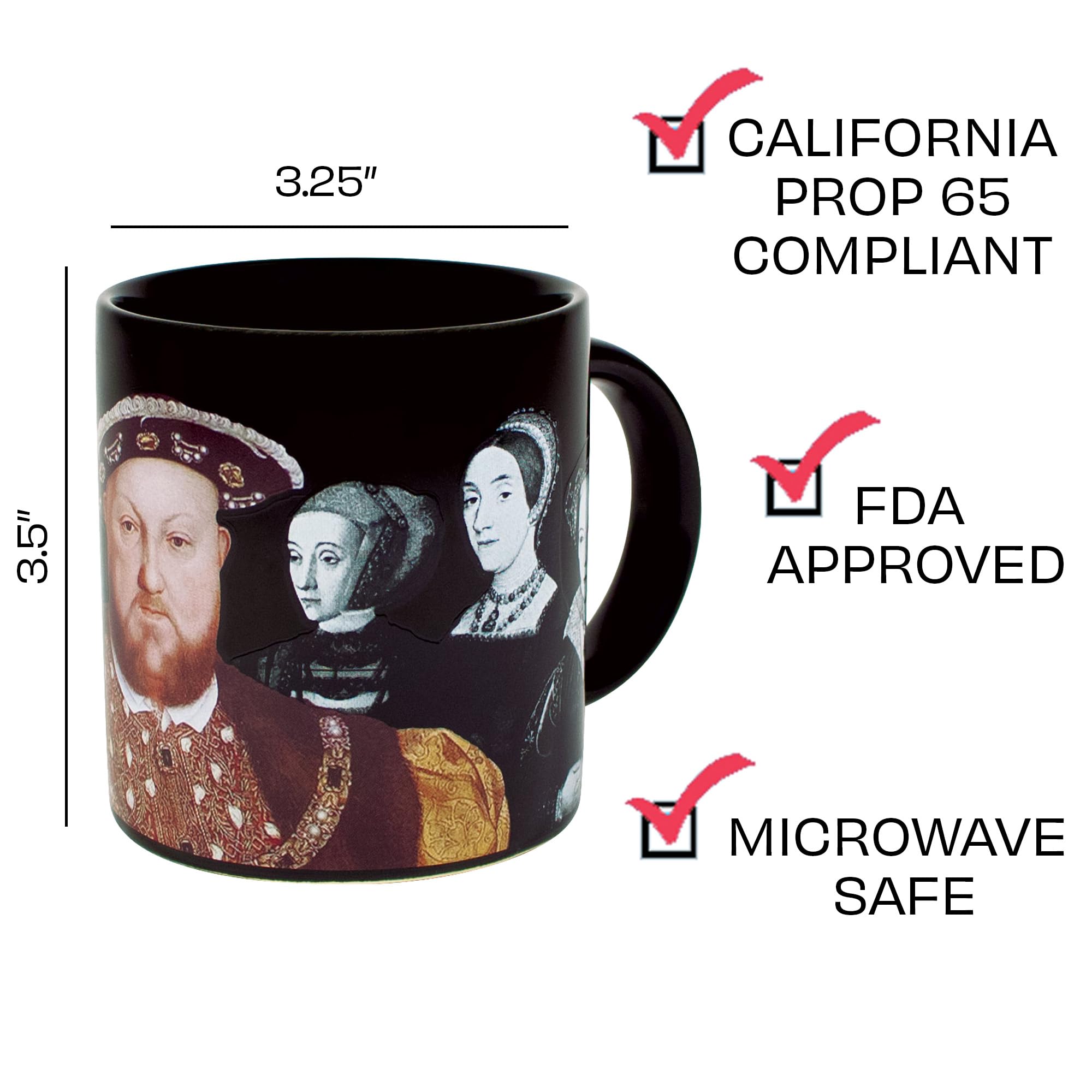 Henry VIII Disappearing Coffee Mug - Add Hot Water and Watch Henry's Wives Disappear - Comes in a Fun Gift Box - by The Unemployed Philosophers Guild, 10Fl oz