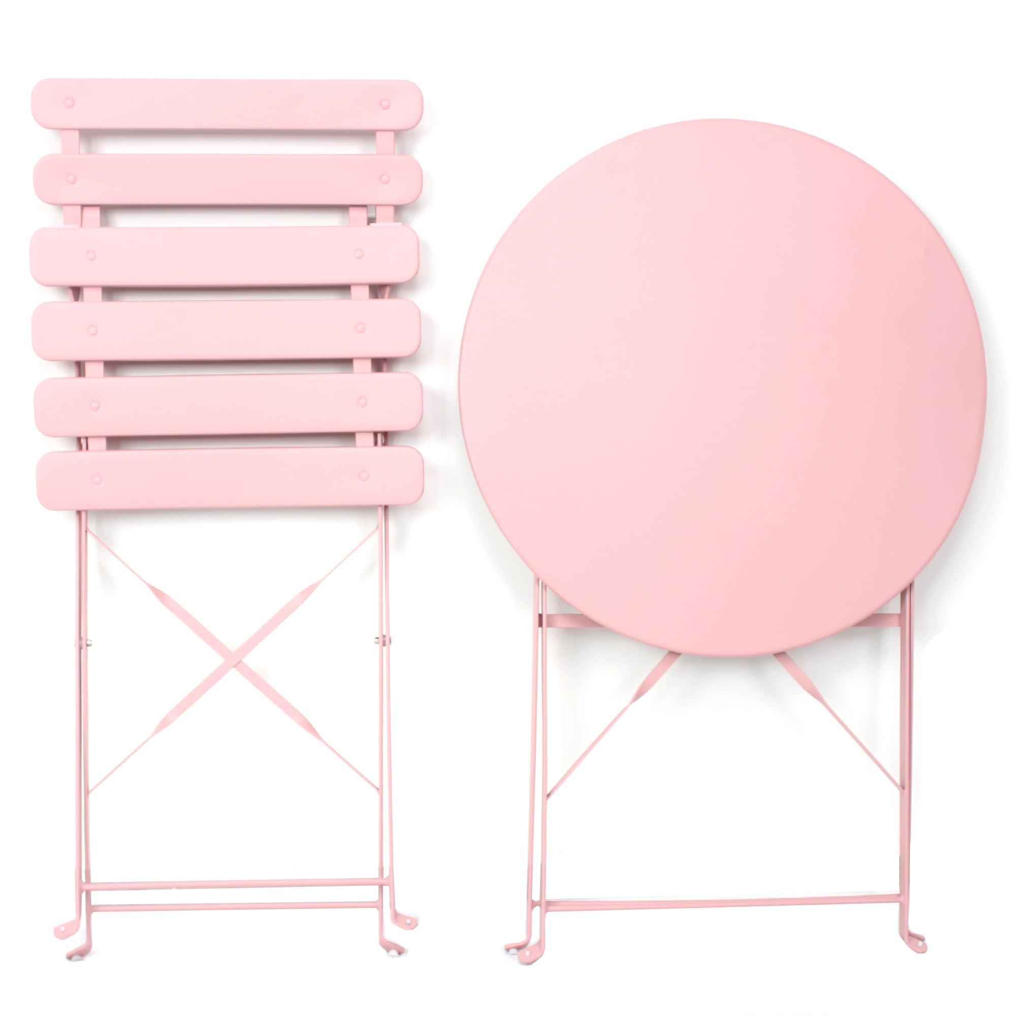 LUMISOL 3 Piece Folding Patio Bistro Set, Premium Steel Patio Furniture Sets, Foldable Patio Table and Chairs Set with Removable Cushions for Patio, Backyard, Balcony, Poolside, Pink