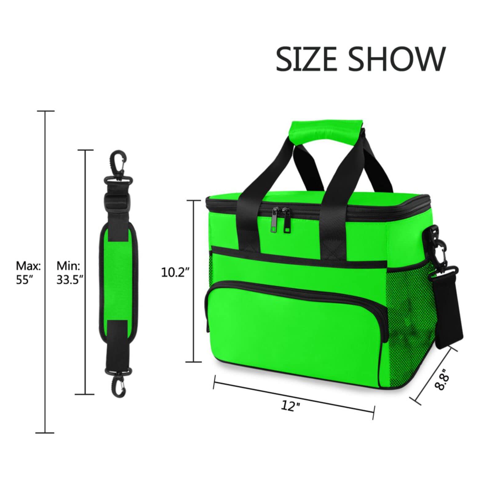 Kigai Insulated Cooler Lunch Bag,Plain Neon Green Solid Color Reusable Leakproof Lunch Box Cooler Bag for Women and Men Work Picnic Beach,with Detachable Shoulder Strapā¦