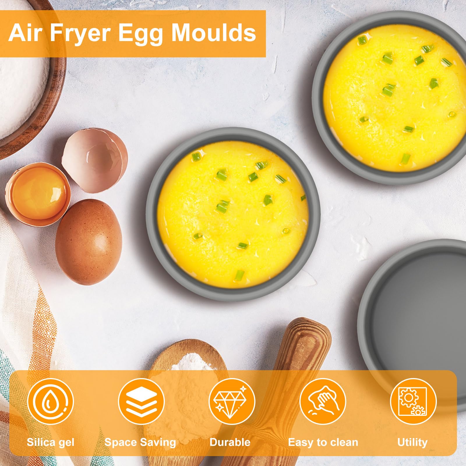 LZVXTYM 3Pcs Silicone Air Fryer Mold, 4-Inch Air Fryer Egg Pan, Microwave Egg Cooker, Dishwasher Egg Poacher Cups, Nonstick Egg Boiler Mold Cup, Reusable Egg Cooker Accessories for Baking (3Pcs-Grey)