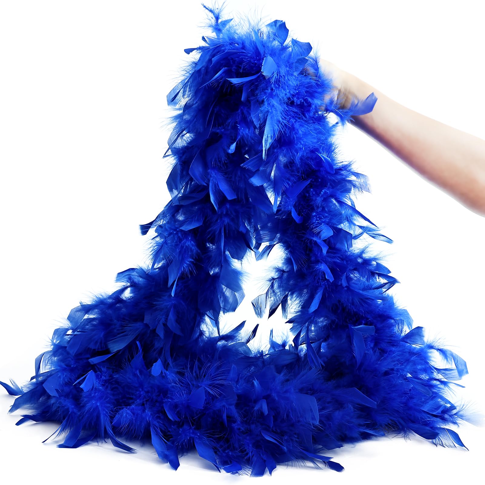 FeelfunFeather Blue Chandelle Turkey Feather Boa 2 Yards 45g for DIY Craft Wedding Party Dancing Concert Halloween Christmas Costume Home Decoration