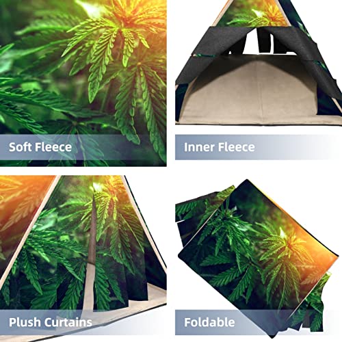 RATGDN Small Pet Hideout Marijuana Weed Leaf Pattern Hamster House Guinea Pig Playhouse for Dwarf Rabbits Hedgehogs Chinchillas