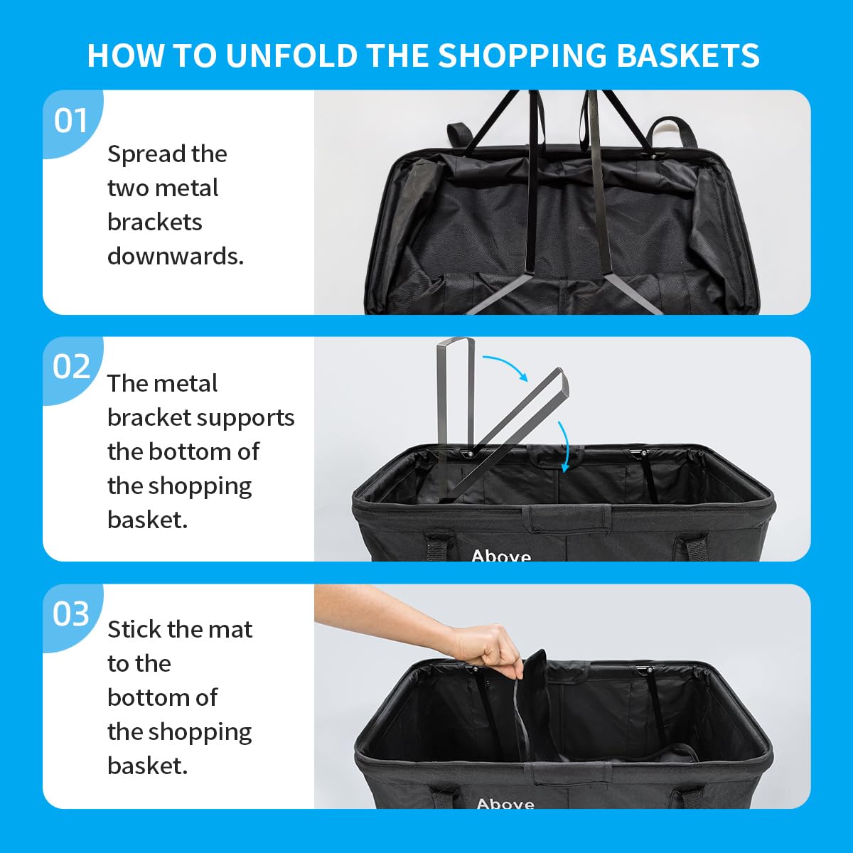 Ferrikit 2-Tier Grocery Shopping Cart Foldable Double Canvas Baskets Collapsible Folding Hand Truck Heavy Duty Trolley Sturdy Lightweight Funcitonal Multi Use Moving Shopping Storage Cart 360 Rotation