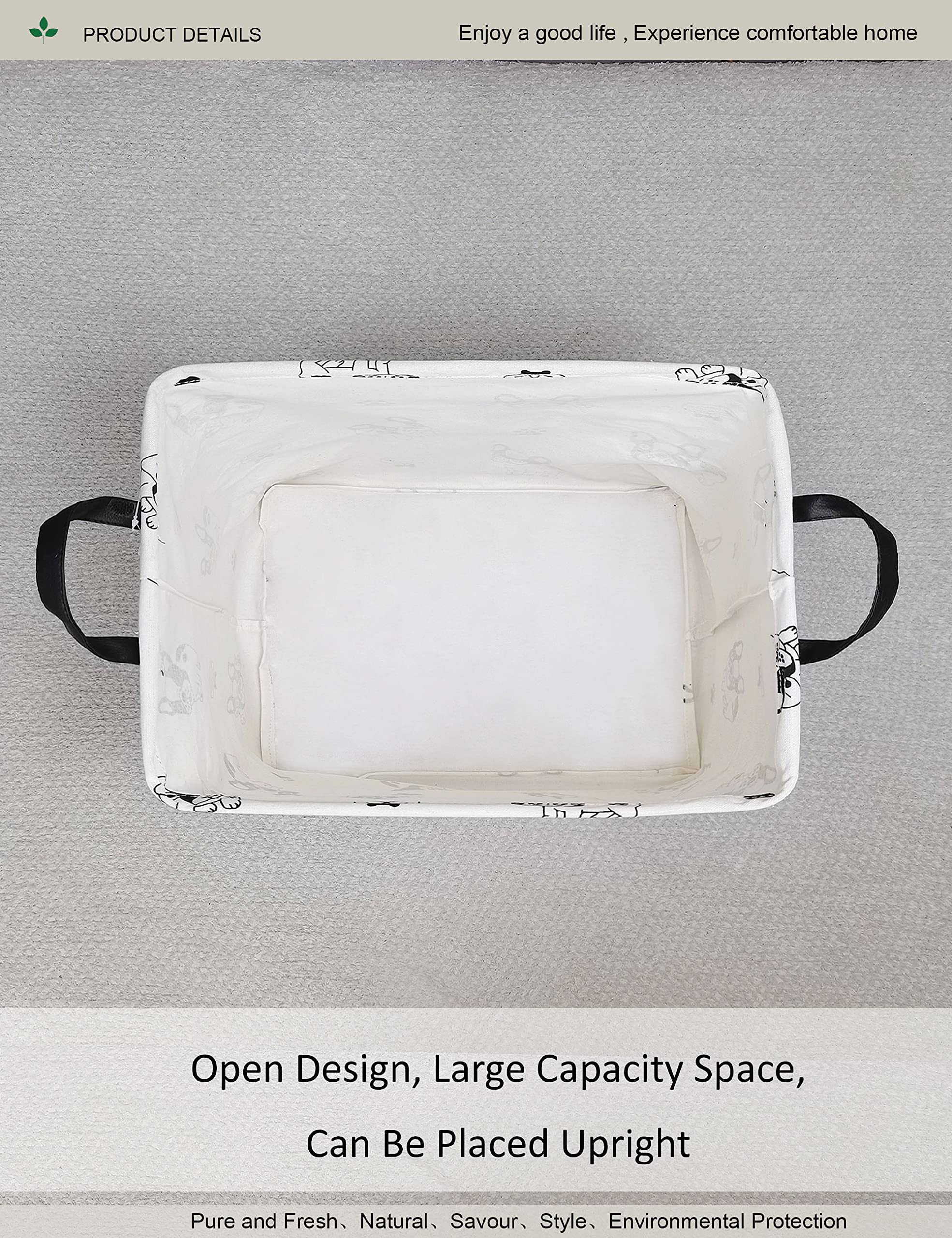 ONOEV Rectangular Fabric storage box, decorative basket and finishing basket with handle are used for the storage of clothes, books and sundries (Bulldog) 14.9’’L ×10.2’’W×9.05’’H inches