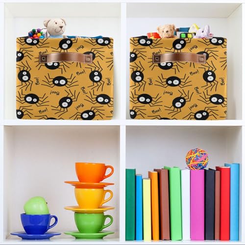 Halloween Spider Orange Storage Basket Bins Foldable Laundry Hamper Toy Storage Bins Box Organizer for Living Room Clothes Nursery Closet Shelf Playroom,1 pcs