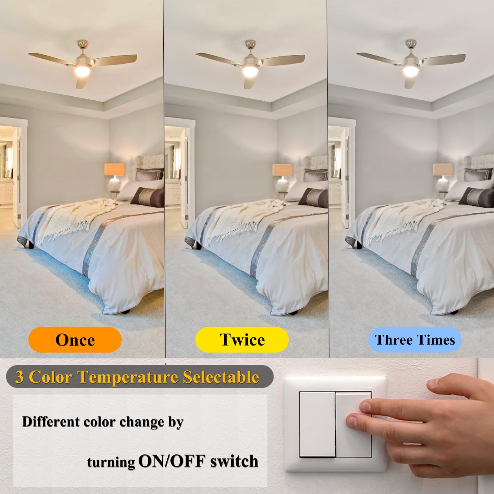 M MayJazz 3 Color Temperature LED Light Bulb A19 2700K-5000K-4000K,3CCT Color Changing Light Bulbs,Energy Saving 9W(60W Equivalent) LED Bulb,810LM,E26 Base for Bedroom,Living Room,2 Pack