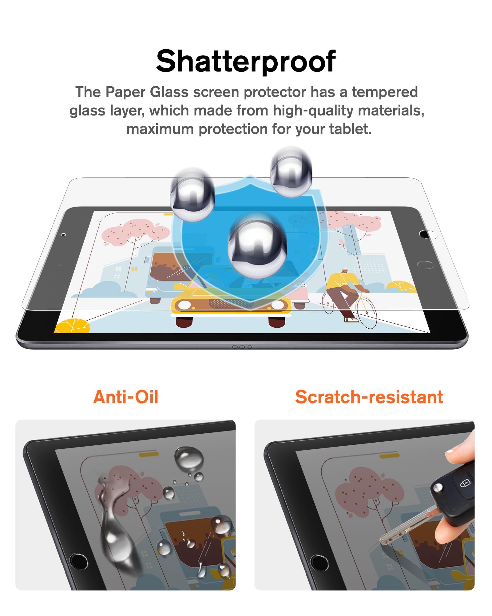 KCT Paperfeel Glass Screen Protector Compatible with iPad 9th Generation/iPad 8th Generation/iPad 7th Generation (iPad 10.2 Inch), Auto-Alignment Tool, Tempered Glass, EZ Kit
