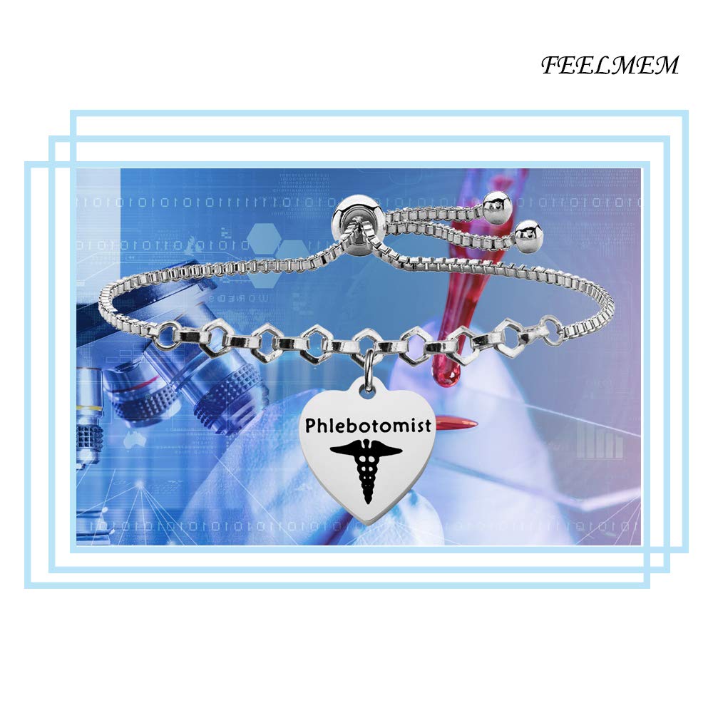 FEELMEM Phlebotomist Gifts Caduceus Charm Phlebotomy Slider Bracelet Nurse Phlebotomy Technician Hematologist Gift