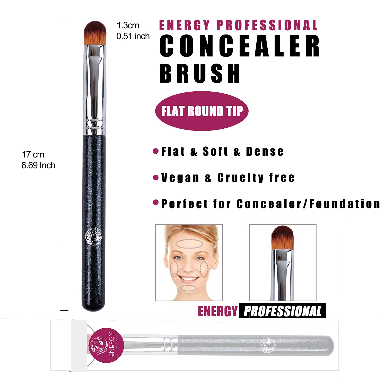 ENERGY Concealer Makeup Brush Cosmetic Make Up Brush for Blending Liquid Cream Full Coverage High Light Brightening