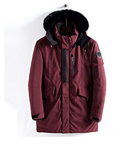 WEEN CHARM Men's Warm Parka Jacket Anorak Jacket Red Winter Coat with Detachable Hood Faux-Fur Trim