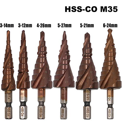 HSS-CO M35 Step Drill Bits Cut Tool, Step Drill for DIY Woodworking, Plastic Wood 5-27mm