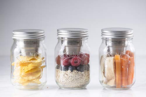 Kilner Snack On The Go Glass Jar Set Stainless Steel Cup Keeps Dry Ingredients Separate from Wet Foods, 17-Fluid Ounces, 0.5L