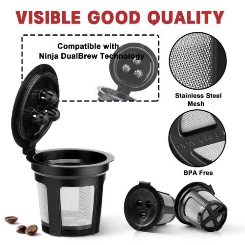 Reusable Coffee Pods Compatible with Ninja DualBrew Coffee Maker, 4 Pack Reusable K Pod Permanent k Cup Coffee Filter Accessories for Ninja CFP301 CFP201 CFP307 Dual Brew Pro