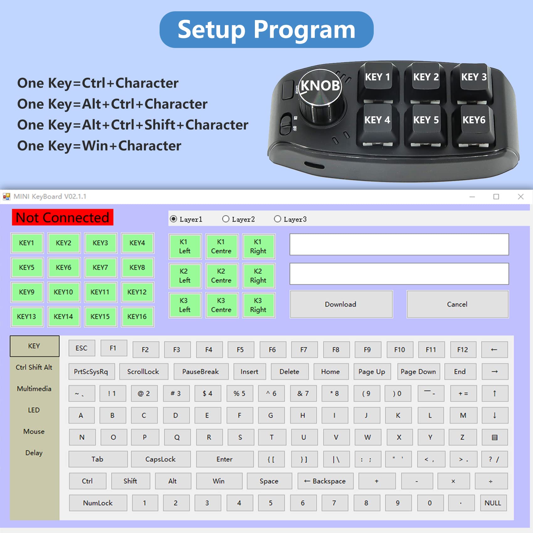KDO 6 Key macropad with knob Mini Custom keypad 3 Layer Setup programmable Keyboard with 8 GB U Disk (Built-in Setup Program) Plug and Play Mechanical Keyboard for Windows PC Laptop