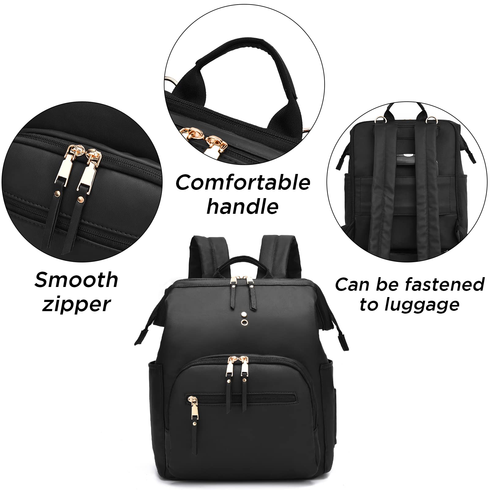 I IHAYNER Diaper Bag Backpack for Mom Leather Waterproof Multifunctional Large Capacity for Wet Clothes, Breast Pump, Milk Bottle Travel Baby Bag with Changing Pad, Stroller Straps Off-White