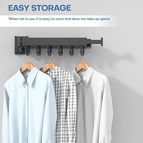 Wall Mounted Clothes Drying Rack Rotatable Retractable Laundry Drying Rack Space-Saver Clothes Hanging Rack Indoor/Outdoor Dryer Racks，3 Rods - 44.9" L