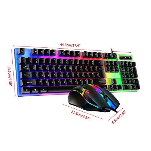 hunikmtgsiol LED Light Backlit USB Wired Gaming Keyboard and Mouse Set 1200dpi Mice Office Keyboard for Computer Desktop PC Laptop Keyboard and Mouse Set