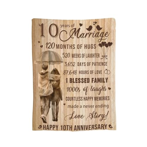 Gwuvioz Happy 10th Wedding Anniversary Blanket Soft Throw Blanket Cozy Blanket & Throws for Couch Bed Living Room Decoration 60"X50"