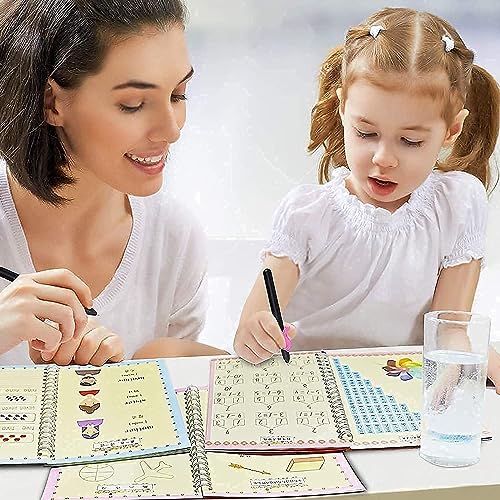 Reusable Grooved Handwriting Workbooks,Magic Copybook,Magic Writing Practice Copy Books, to Help Children Improve Their Handwriting Ink Practice Age 3-8 Calligraphy for Kids(5 Books with Pens)