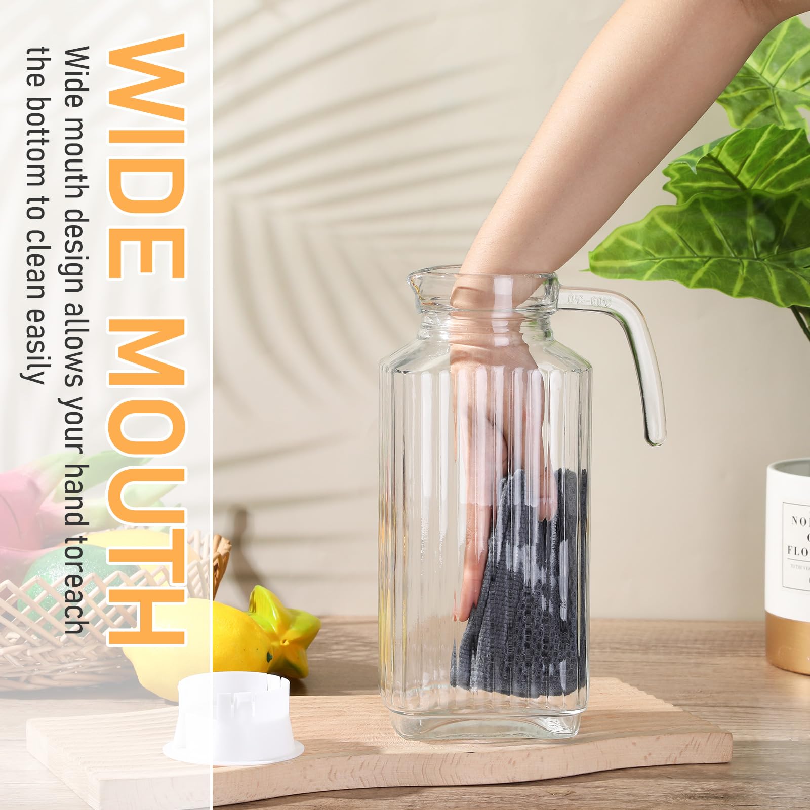 Gejoy 4 Pieces 60 oz Glass Pitcher with Lid Fridge Pitcher Juice Pitcher Glass Water Pitcher Beverage Drink Containers Jug for Fridge Iced Tea Lemonade Milk Cocktails Cold
