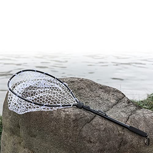 JIAMEI Folding Fishing Landing Net Cast Fish Carp Rubber Coated Net Network Fly Fishing Work Tool Portable Fishing Dip Net Rod
