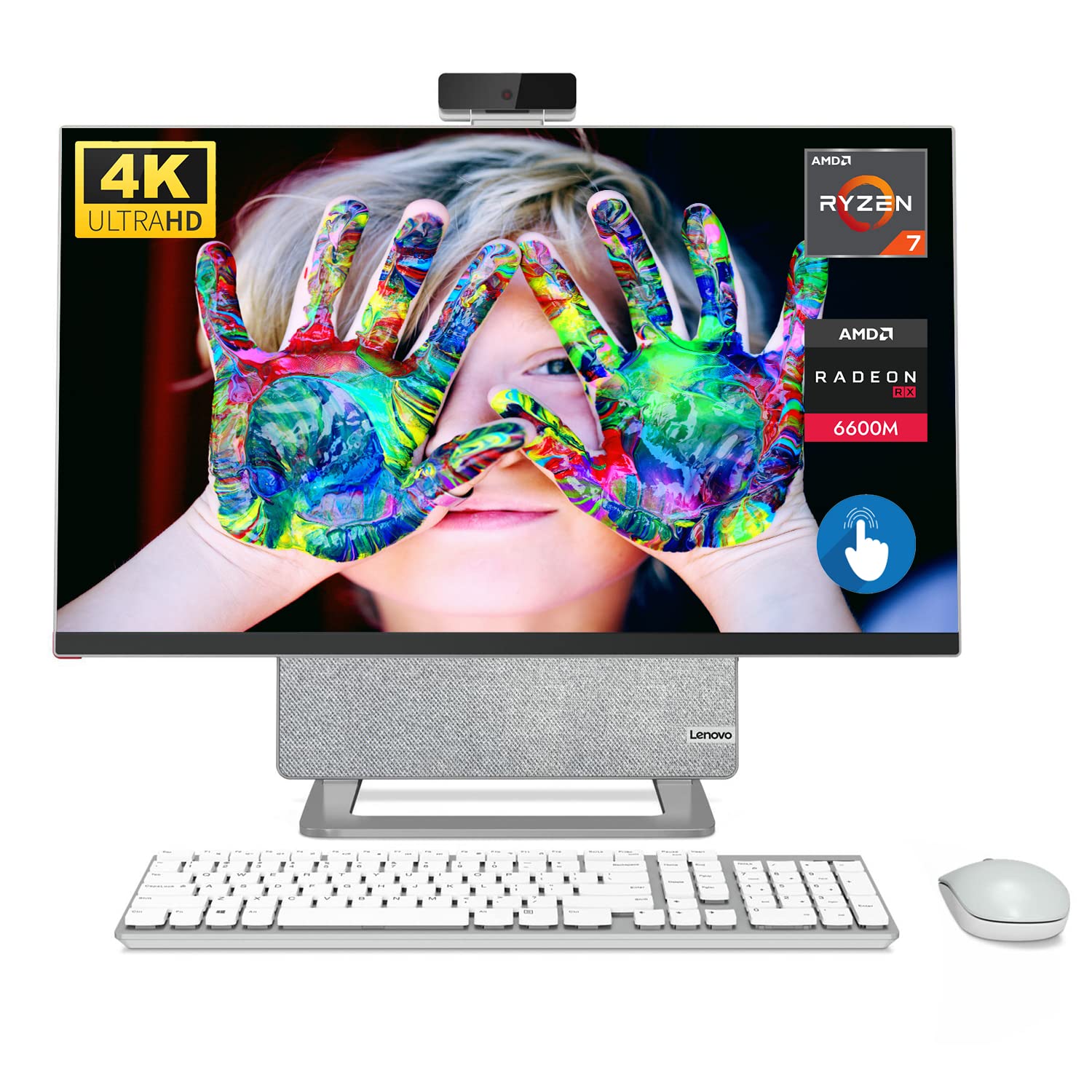 Lenovo Yoga AIO 7 Premium Desktop, 27" 4K Touchscreen, AMD Ryzen 7 5800H, AMD Radeon RX 6600M, 64GB RAM, 2TB SSD, 5M IR Webcam, Wi-Fi 6, Wireless Keyboard&Mouse, Windows 11 Home
