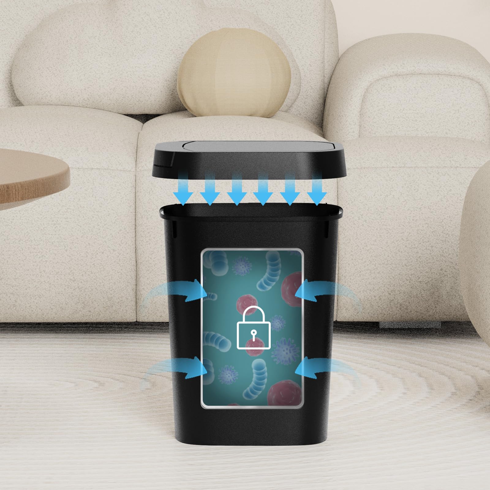 KSSKSS 3 Pack Bathroom Small Trash Can with Lid, 2.6 Gallon Slim Garbage Bin with Pop-Up Lid, 10L Plastic Wastebasket with Press Top Lid for Bedroom, Office, Kitchen, Toilet (Black)