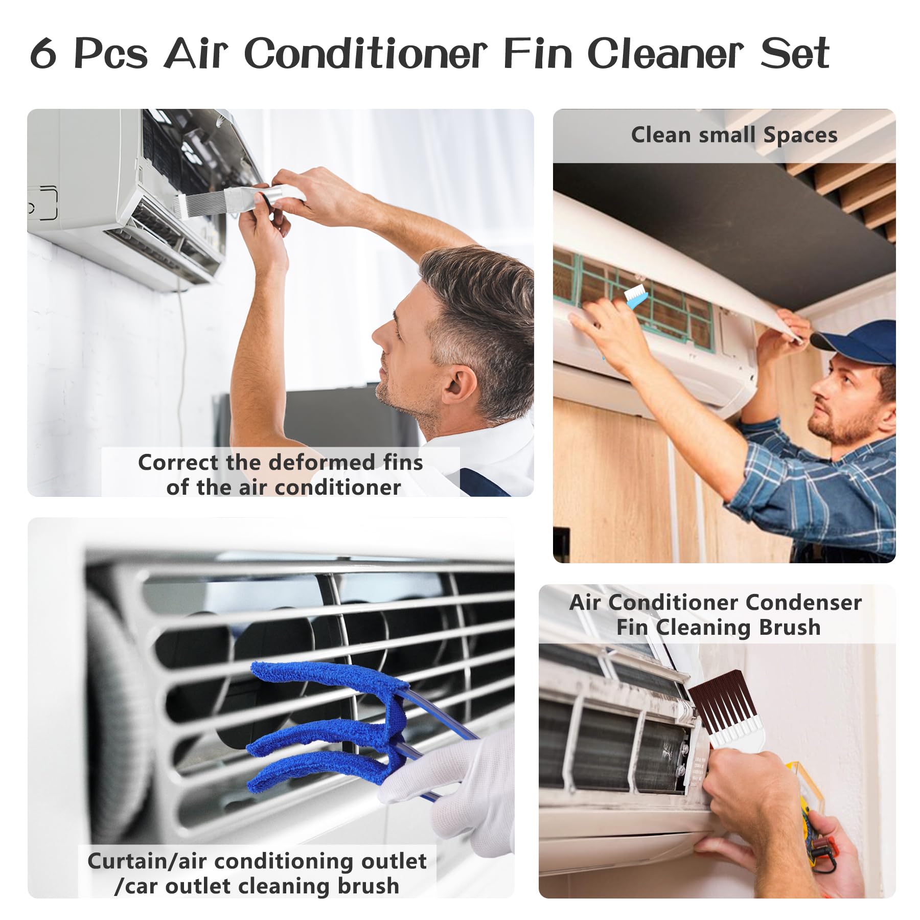 Jakaphoric 6 Pcs Air Conditioner Fin Comb Cleaner Set, Ac Fin Comb Straightener Tool, Radiator Comb for a/c Unit,Ac Coil Cleaner Kit Brush for Evaporator Radiator Repair Clean Tool