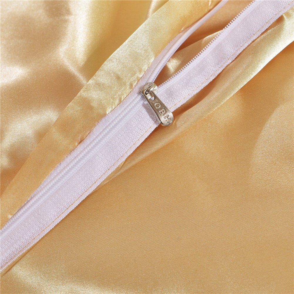 Vagasi Gold Duvet Cover Set Queen Size 3 Pieces - Comforter Cover Super Soft with 2 Pillow Shams - Satin Bedding Set Breathable & Smooth with Zipper Closure