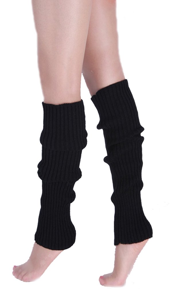 Ewanda store Women 80s Ribbed Leg Warmers Knitted Wool Crochet Long Boot Socks for Party Dance Sports Yoga Accessories,Black