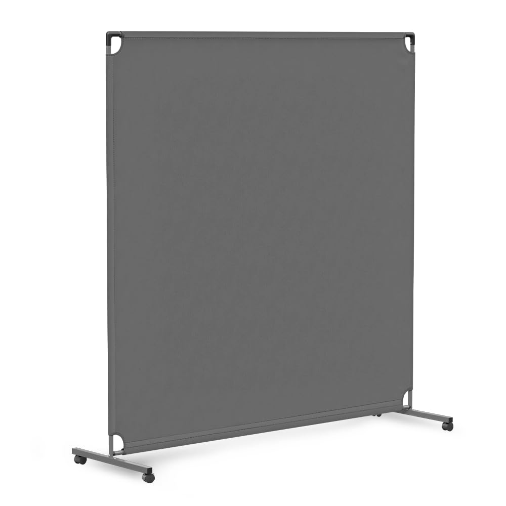 Steel-AID 60-inch Rolling Privacy Room Divider - Freestanding Office Wall Partition with Non See-Through Blackout Screen - Sturdy & Durable Iron Frame - Rolling Wheels - Black, White, Gray & Blue