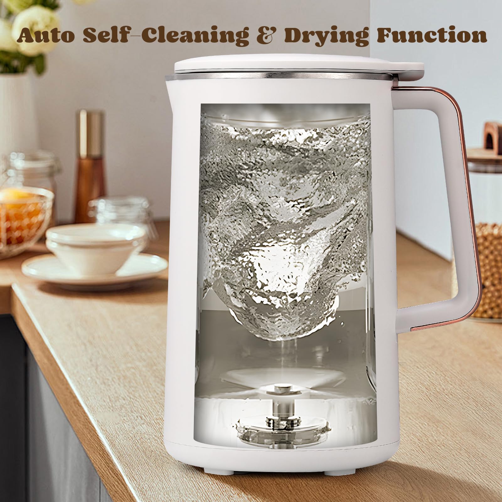 Moongiantgo 40oz Soy Milk Maker, 8-1 Automatic Almond Milk Maker Machine, Plant-Based Milk, Oat Milk, Dairy Free Beverages, 10 Blades Nut Milk Maker with 12h Delay Start/Keep Warm/Auto Clean (White)