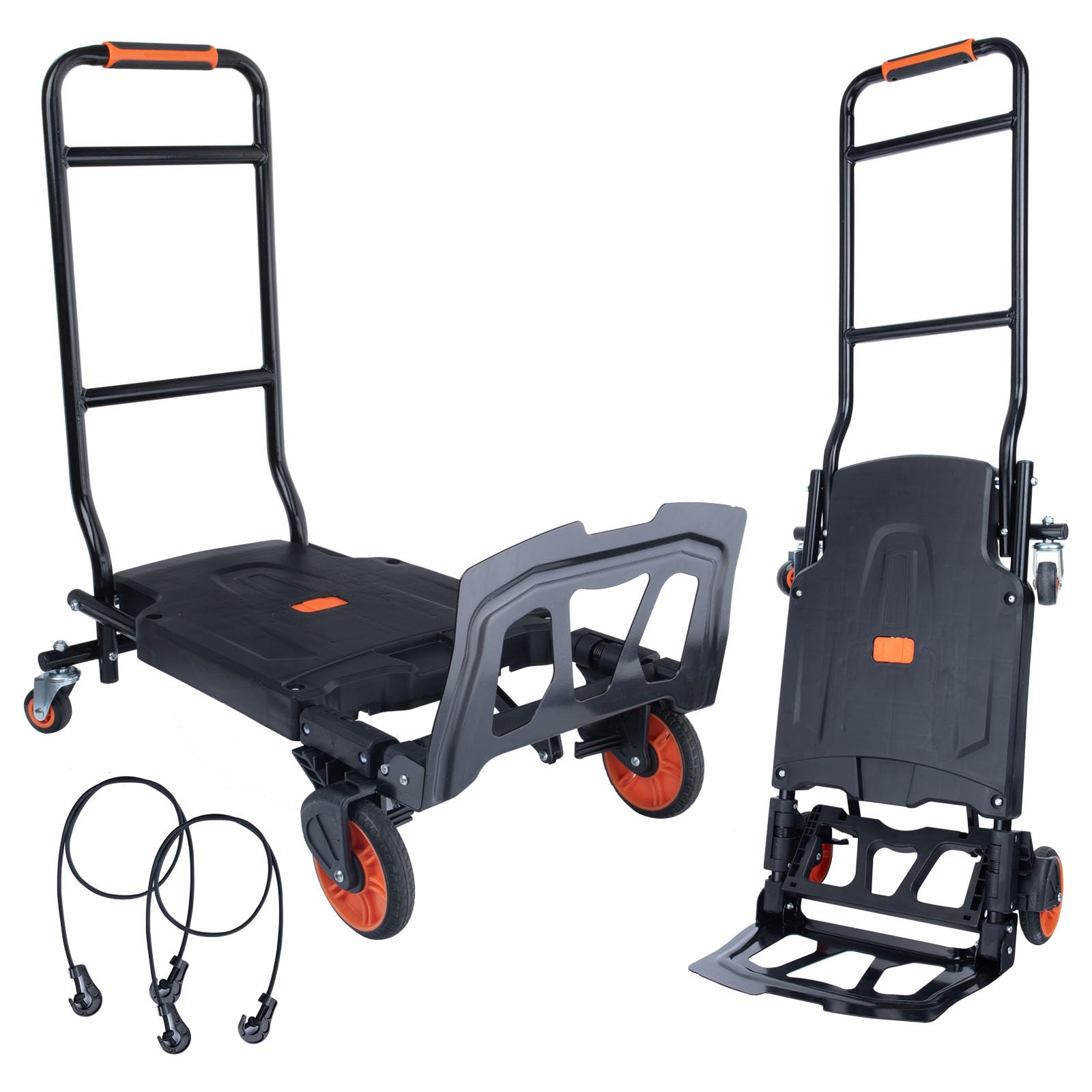 Insdawn Hand Truck and Dolly 2 in 1 Foldable 350LBS Capacity Portable Cart with Telescoping Handle and Wheels Elastic Rope for Luggage Office Travel