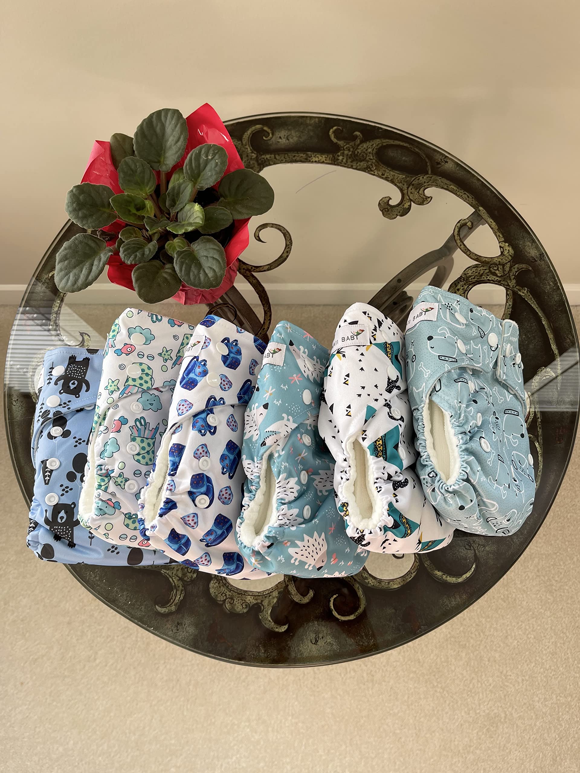 KaWaii Baby Overnight Nighttime Cloth Diapers- 6 One Size Heavy Wetters with 12 Highly Absorbent Inserts, Leakfree, Reusable Nappies for Babies 8-36 lbs