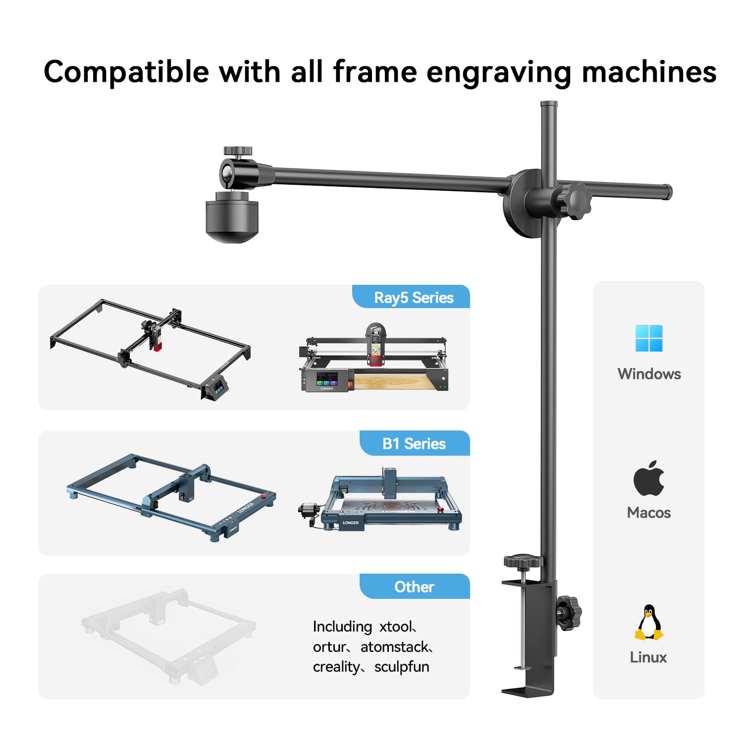 Longer New LightBurn Camera Kit for Laser Engravers โ 5MP HD Precision Auto Positioning, Supports Video Recording, Multi-Task Engraving, and Job Preview, Covers a Large Area of 740x560mm