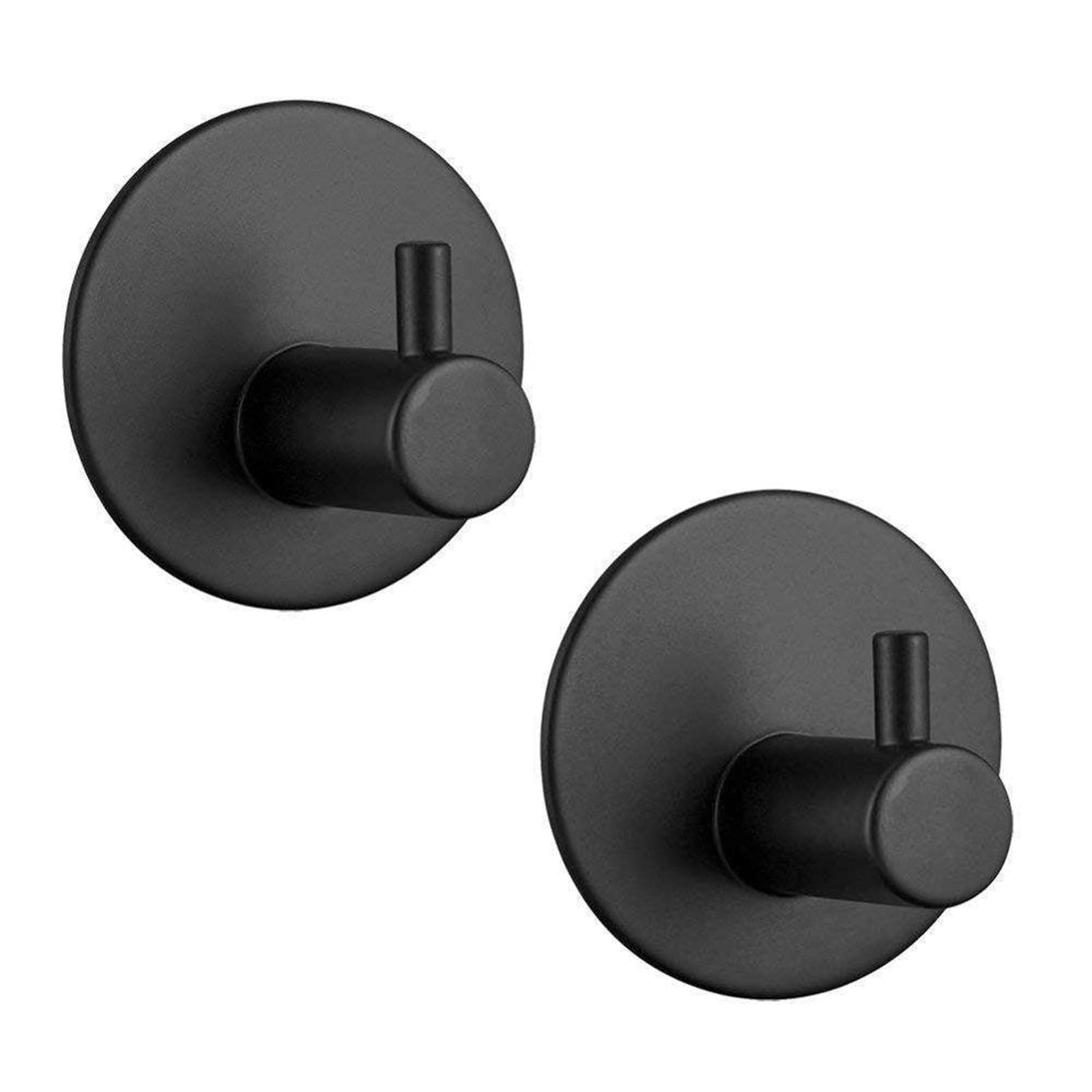 PIPUHA 2Pack Adhesive Towel Hooks, Black Matte Command Towel Hook Heavy Duty Waterproof Stainless Wall Hooks for Bathroom, Kitchen, Hotel, Pool, Coats