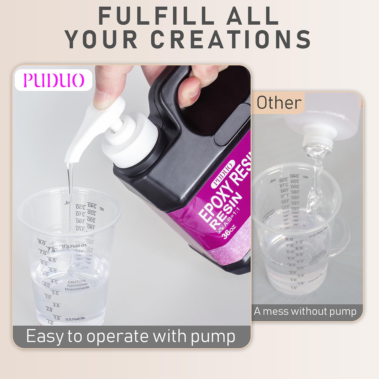 Puduo Epoxy Resin Kit 72OZ,Newly Formulated Crystal Clear Epoxy Resin,Strong, Bubble-Free, Anti-Yellowing Art Resin That,Suitable for Casting, DIY, Resin Art, Molds, Jewelry, Easy to Mix 1:1 Ratio